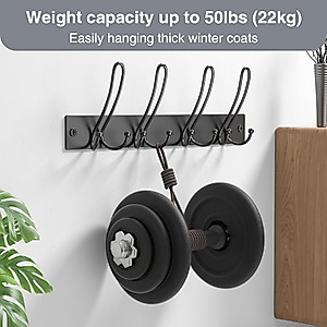 niffgaff Coat Rack Wall Mount - 4 Tri Coat Hooks Wall Mounted Hanging Coat, Jacket, Purse, Backpack, Clothes, Towel, Black Wall Hanger for Entryway, Bedroom, Bathroom, Living Room