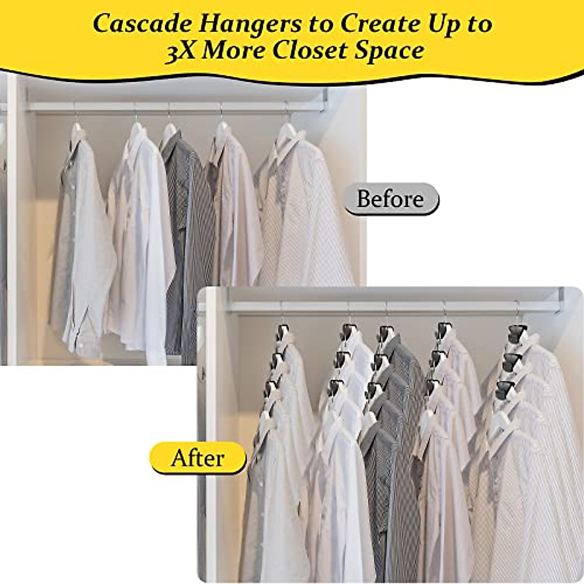 36 Pcs Clothes Hanger Connector Hooks - Space Saving Hanger Extender to Create Up 3X More Closet Space, Cascade Hanger Hooks for Heavy Duty Organizer Closet Fits All Hangers