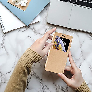 Infinix Smart 5 Case, Wood Grain Leather Case with Card Holder and Window, Magnetic Flip Cover for Infinix Smart 5