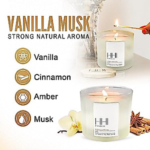 Vanilla Candle | Vanilla Musk Scented Soy Candle | A Blend of Vanilla, Cinnamon, Amber & Hint of Musk | Large Eight Ounce Single Wick Candle | Long Burn time | HHI Candles