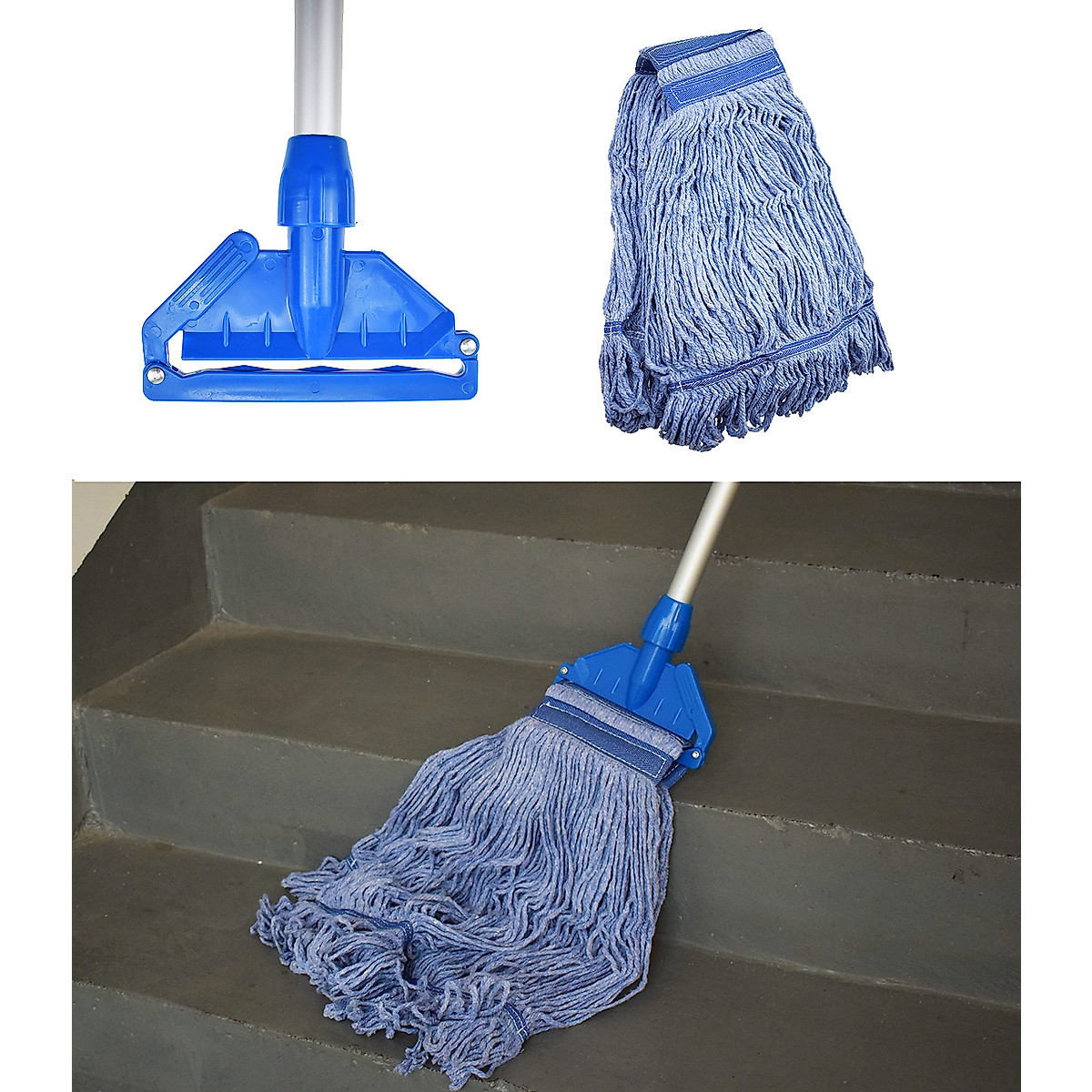 Mop Head Replacement Commercial Heavy Duty String Blue Wet Mop Heads for 3 Typs Commercial Mop Handle(2,Medium)