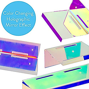 BRBR Store Floating Multi-Use Acrylic Wall Shelf Set | Pack of 2 Iridescent Mounted Shelves with Ledge and Hole for Photo Display, Phone Charging, More, One 4 In x 3 9