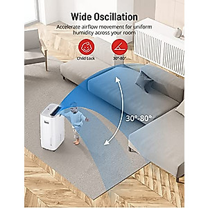 PARIS RHÔNE Dehumidifier with Pump, 5000 Sq. Ft Energy Star Dehumidifiers for Large Room Drain Hose Portable Dehumidifier for Basement 80° Oscillation, Auto Shutoff