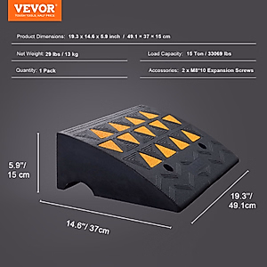 VEVOR Rubber Curb Ramp 6" Rise, Heavy Duty Sidewalk Car Ramp for Driveway, 15 Ton Driveway Ramp for The Curb Forklifts Trucks Buses