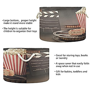 xigua Movie Theater Popcorn Round Storage Basket Collapse Canvas Fabric Storage Bin with Cotton Handles for Organizing Home/Kitchen/Nursery/Office/Toy