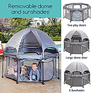 hiccapop XL 69” Outdoor Baby Playpen with Canopy, Deluxe Portable Playpen for Babies and Toddlers with Dome, Sun-Shades, Padded Floor | Pop Up Playpen for Beach or Home, Outdoor Playpen for Baby