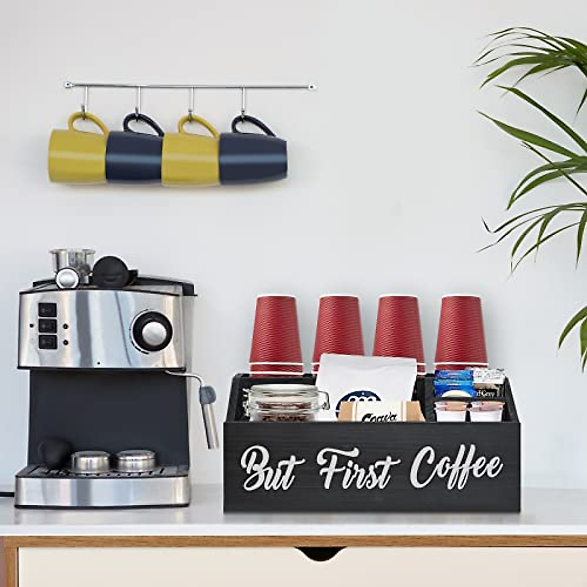 Wooden Coffee Station Organizer, Coffee Bar Accessories Organizer for Counter, Coffee Bar Bin Box, Coffee Pods Holder Storage Basket, Farmhouse Kitchen Coffee Bar Decor, Coffee Lovers Gift…