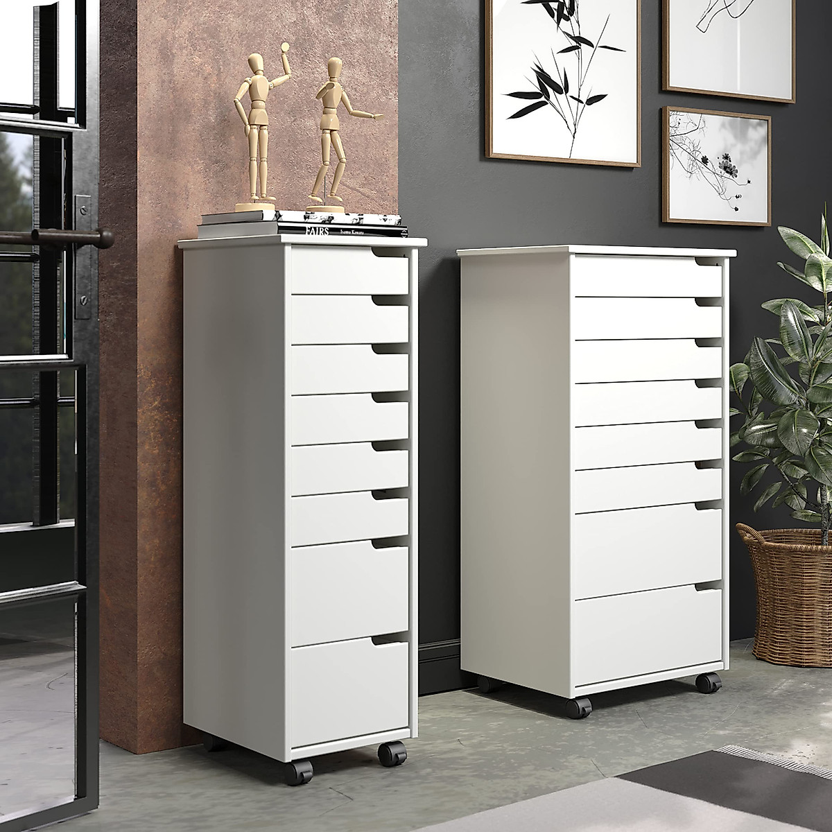 Adeptus Original Euro Roll Cart, Solid Wood, 6+2 Drawer Extra Wide Drawers Roll Carts, White