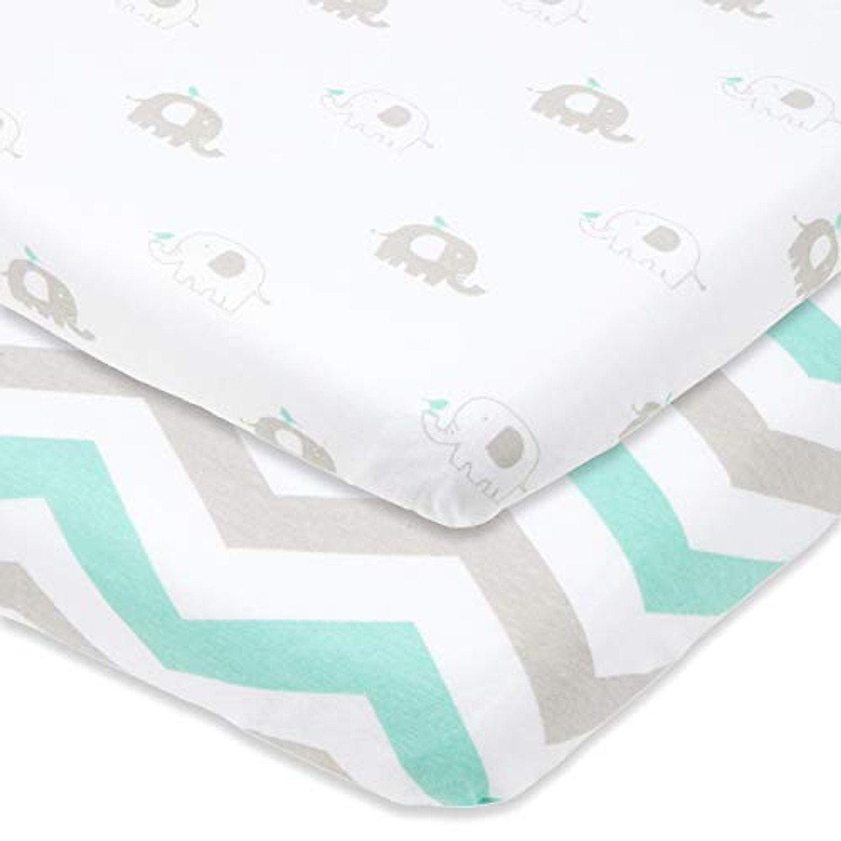Joey + Joan Pack and Play Sheets Fitted – Compatible with 4moms Breeze Plus Playard & Breeze Go Playard – Fits Up to 30 x 43 Inch Mattress Without Bunching – Grey, Green