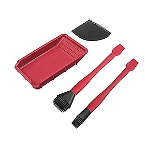 Evwoge 4Pc/Set Woodworking Glue Brush Tool Kit Silicone Soft Glue Brush Flat Scraper Glue Tray Gluing Scraper Woodworking Tools