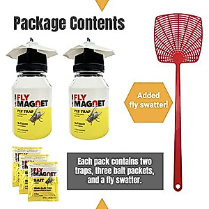 Victor M380 [Set of 2] Reusable Outdoor Fly Traps - Our Fly Trap Combination Pack is Bundled with a Home and Country USA Fly Swatter and an Extra Refill Bait Pack of Three