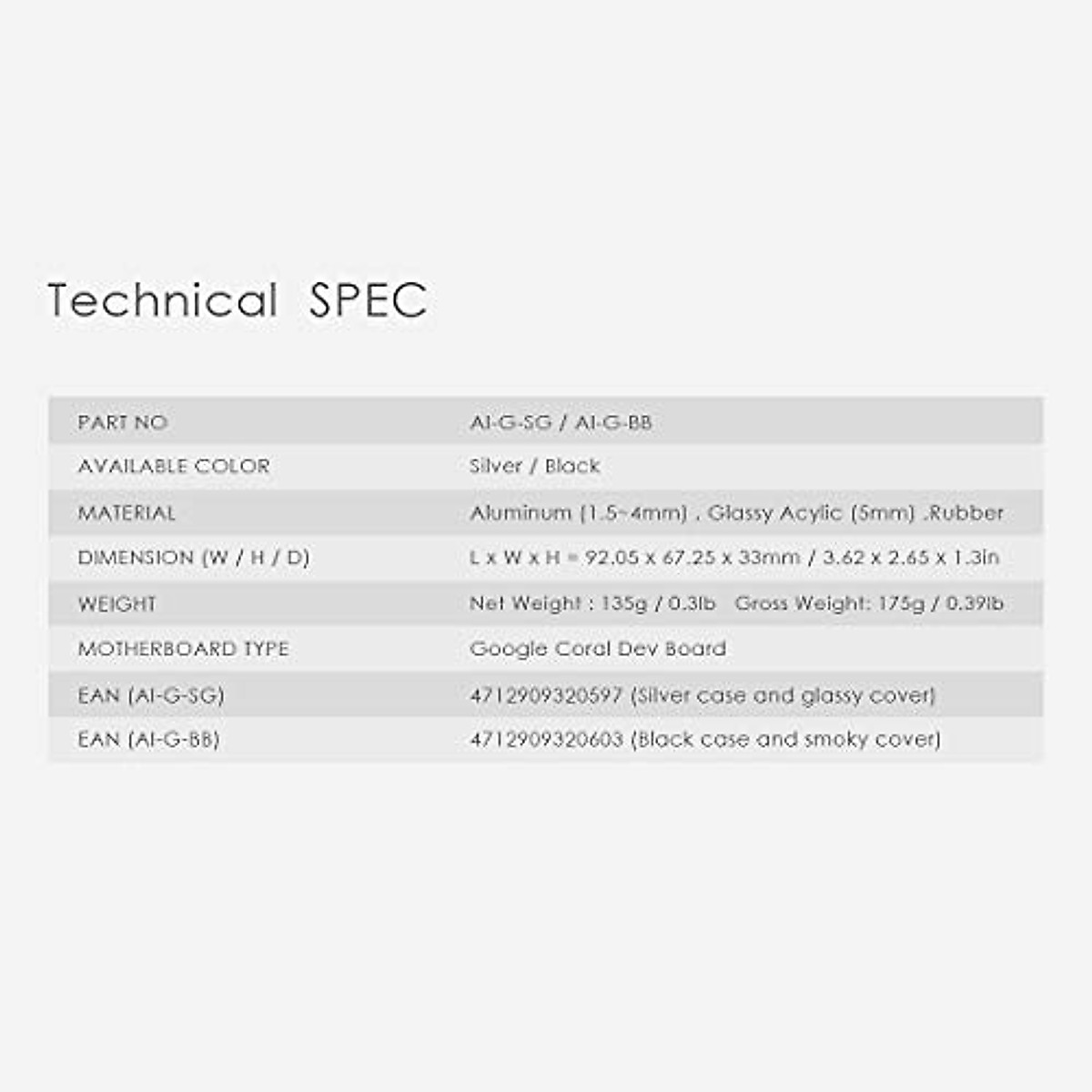 anidees Aluminum case with top lid for Google Coral Dev Board – Silver (AI-G-SG)