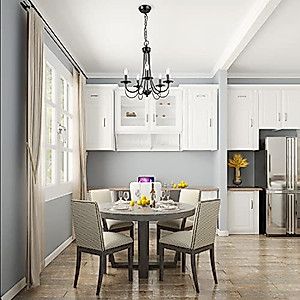 GEPOW Black Farmhouse Chandelier Rustic Pendant Lighting, Small 5-Light Fixture with 2-Layer Arms for Dining Room, Bedroom, Living Room and Foyer