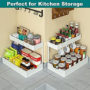 IRONBOX Under Sink Organizer, 2 Pack Pull Out Cabinet Bathroom Organizer L-shape Slide Out Sliding Shelf Under Cabinet Storage for Kitchen Bathroom Sink Organizers and Storage (2 Pack White)