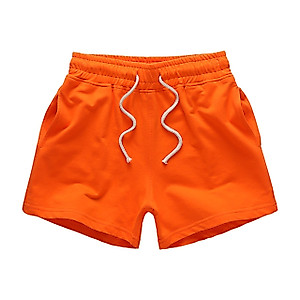 JackieLove Men's & Women's 3" Sweat Gym Running Workout Athletic Short Training Lounge Cotton Shorts Bottoms Orange