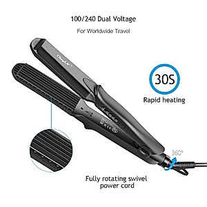 Hair Crimper, Crimping Irons Hair Straightener Flat Iron with 4 Interchangeable Tourmaline Ceramic Plate Adjustable Temperature for All Hair Type