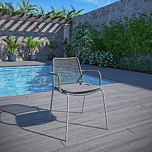 Brampton Le Mans Outdoor Set of 4 | Stacking Chairs | Perfect for Patio, Grey