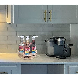 7 Bottles Capacity Coffee Syrup Rack- Rotating Syrup Bottle Holder Organizer- Kitchen Rack and Cobinet- Tabletop Freestanding Wine Rack- Lazy Susan for Bottle of Wine, Oil, Sauce, Alcohol