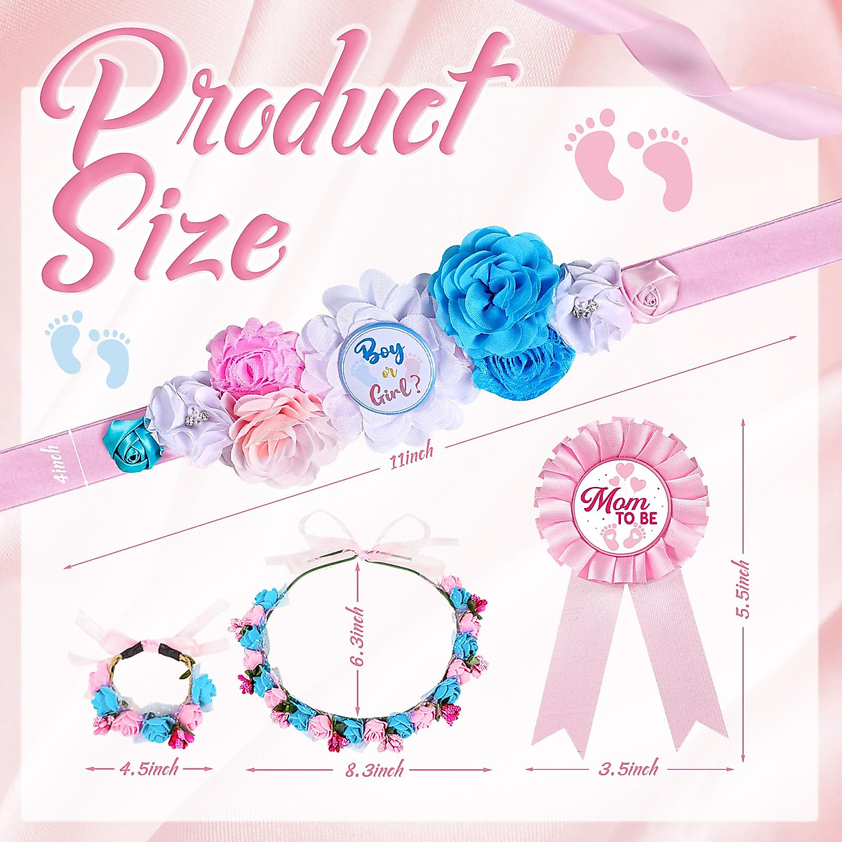 Riceshoot Boy or Girl Maternity Flower Sash and Corsage Set Gender Reveal Decorations Mom to Be Dad to Be Pin with Headband Wristband for Baby Shower Gender Reveal Party Pregnancy Props Keepsake Gifts
