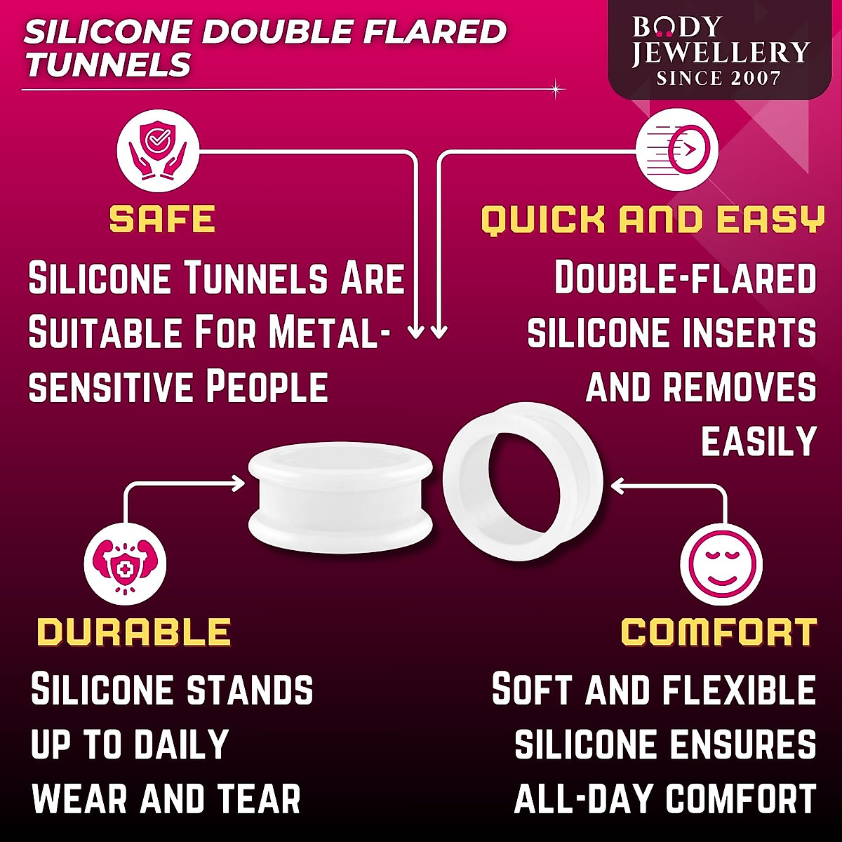 bodyjewellery 15/16G gauge 24mm White Implant grade sili Double Flare Tunnels Ear Plugs SI01 AHAH Ear Stretching Stretchers Piercing 2Pcs