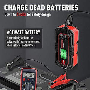 Sailvono 4A Battery Charger, 6V and 12V Smart Trickle Charger, 10-Stages 14.6 Volt LiFePO4 Automatic Battery Maintainer with Supply Mode for Motorcycle Car Lawn Mower Boat Marine Lead Acid Batteries