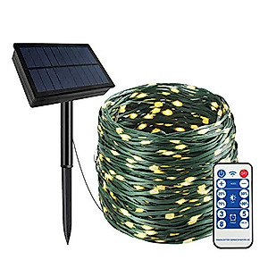 MZD8391 300LED Outdoor Solar String Lights with 8 Lighting Modes, 105 Feet Waterproof Solar Powered Lights for Indoor Outdoor Christmas Patio Garden Yard Wedding Party Tent Tree Decor, Warm White