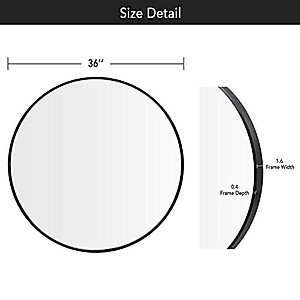 PexFix Circle Mirror 36”x 36” Aluminum Alloy Frame Modern Large Round Mirror Bathroom Vanity Mirror Wall Mounted Mirror Accent Mirror Black