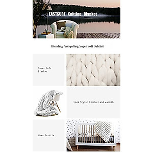 EASTSURE Chunky Knit Blanket Bulky Throw Merino Wool Hand Made Bed Sofa Throw Pet Bed Chair Mat Rug,White,32"x32"