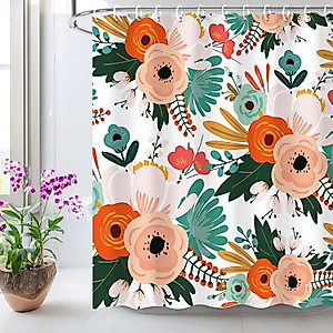 LIVILAN Floral Shower Curtain Colorful Flower Fabric Bath Curtain Set with Hooks Decorative Bathroom Curtain Machine Washable 72Wx72H Inches