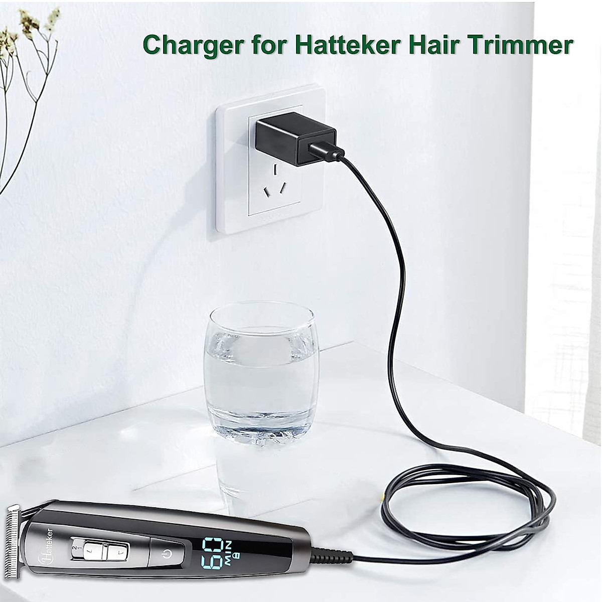 VHBW Charger for Hatteker Cordless Hair Trimmer Pro Hair Clippers Beard Trimmer & Electric Shaver Razor Replacement Hatteker Hair Trimmer Clipper Charger Cord 4.9FT