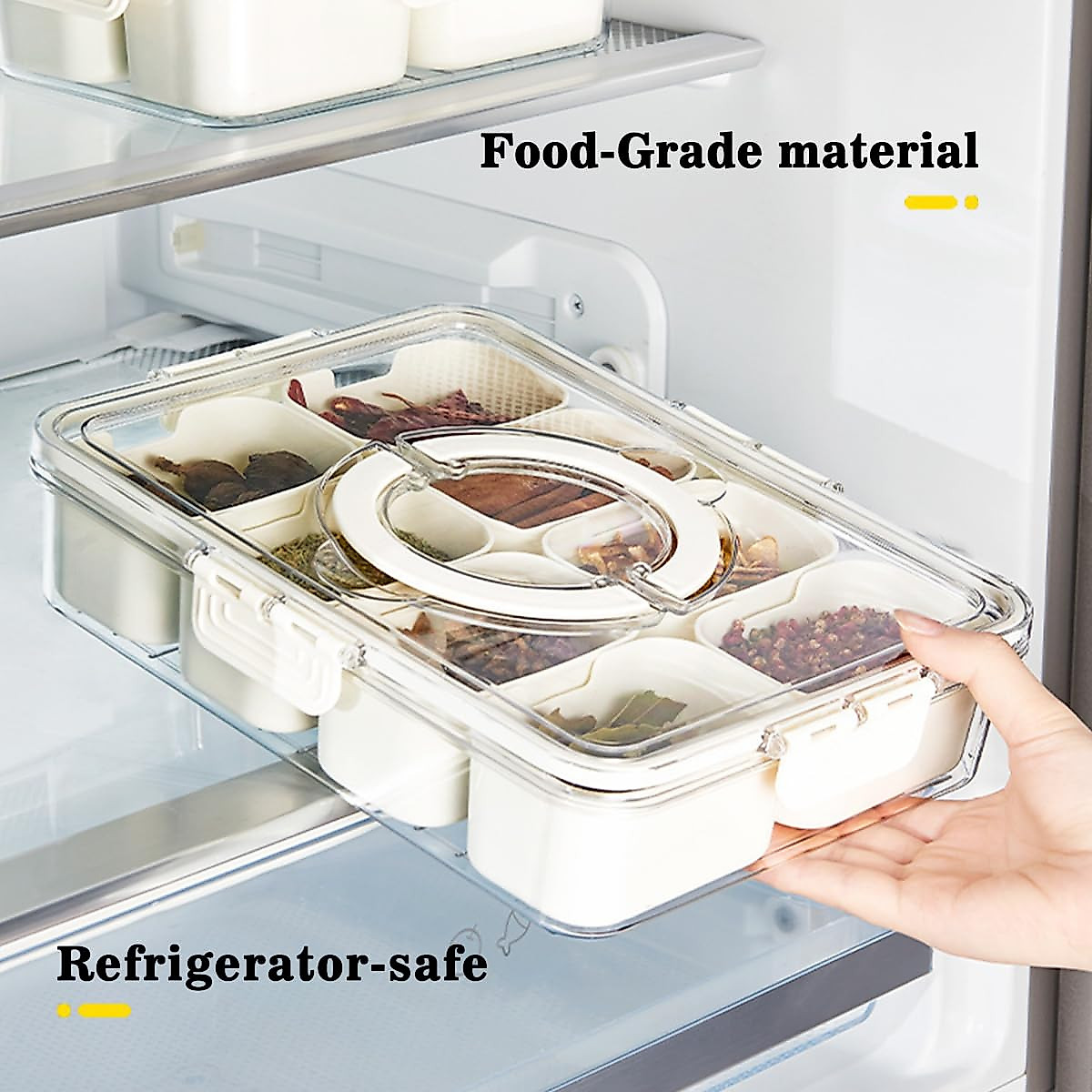 Luxital Divided Serving Tray with Lid and Handle - Portable Snackle Box Container - Snackle Box for Travel - Clear Organizer for Fruit, Veggie, Candy, Nuts - Perfect for Party, Picnic (2L)