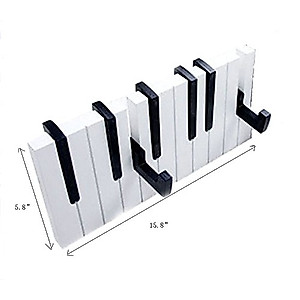 7 Hook Piano Keys Wall Mounted Coat Hook Hanger Wall Decoration Hat Storage Rack Wood Shelf Hanger (Black)