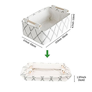 LUFOFOX Decorative Collapsible Rectangular Fabric Storage Bin Organizer Basket with Wooden Handles for Clothes Storage,12.6x8.7x4.7 inch,White