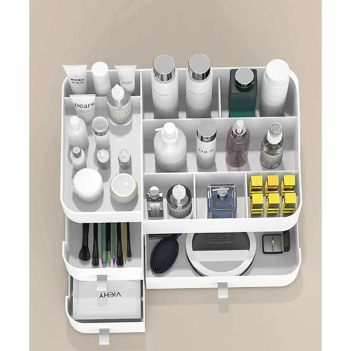 Makeup Organizer for Vanity, Large Countertop Organizer with Drawers, Cosmetics Storage for Skin Care, Brushes, Eyeshadow, Lotions, Lipstick,Nail Polish.Great for Dresser, Bathroom, Bedroom (White)