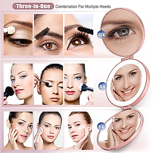 B Beauty Planet 25X Magnifying Mirror with Light, 25X/5X/1X Travel Lighted Makeup Mirror,Portable LED Compact Mirror,Handheld Folding Rechargeable Ring Light Mirror