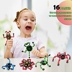 16Pack Fingertip Gyro Toy Mechanical Top DIY Deformation Robot Metal Transformable Spinners Funny Finger Chain Fidget Stress Relief ADD ADHD Astium for Kid Adults