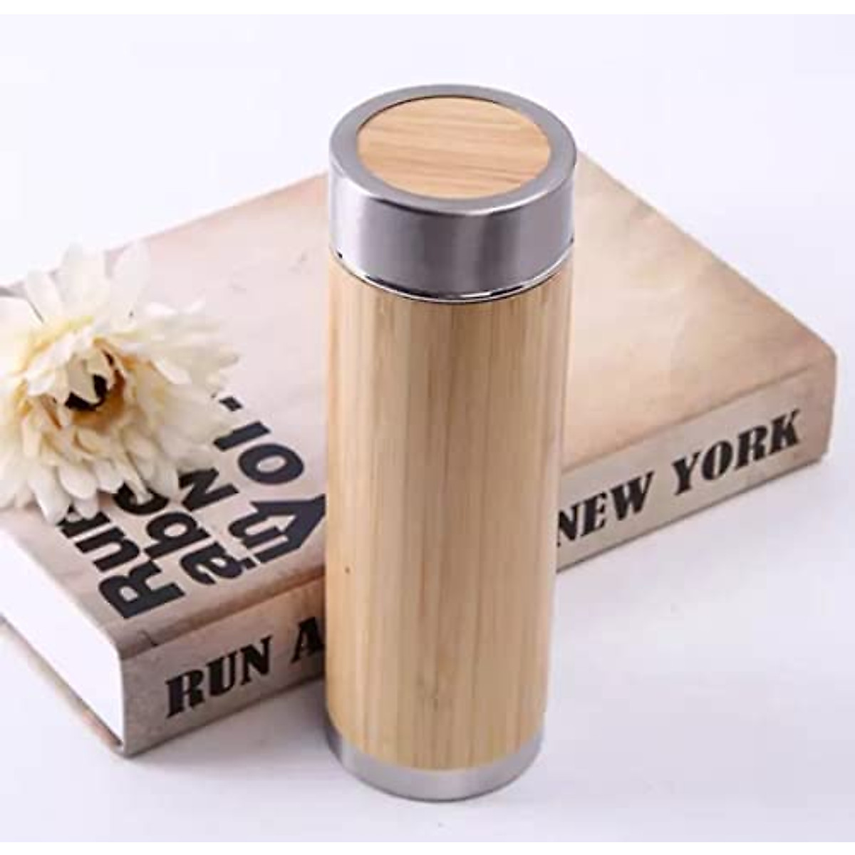 ECO Friendly Bamboo Tumbler - Tea Infuser and Strainer | Water Coffee and Tea Bottle | Stainless Steel Thermos | Vacuum Insulated Travel Tea Gift | Biodegradable | By GreenRO ANZ
