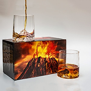 HCYCFY Old Fashioned Whiskey Glasses Set of 2 with Slate Coasters，8.5 oz Mountain Crystal Glass for Drinking Bourbon,Cognac， Scotch, Cocktails, Gift For Men, Dad, Husband, Boyfriend