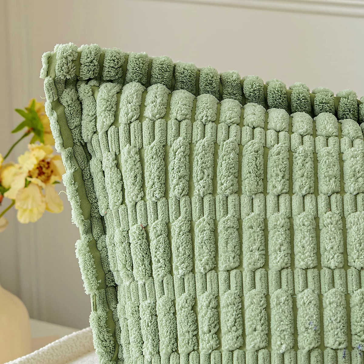 MIULEE Sage Green Corduroy Decorative Throw Pillow Covers Pack of 2 Soft Striped Pillows Pillowcases with Broad Edge Modern Boho Home Decor for Couch Sofa Bed 18x18 Inch