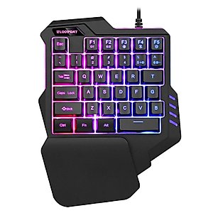 TIDECAT One-Handed RGB Backlit Gaming Keyboard,35 Keys Mini Gaming Keypad,Portable Game Controller for PC PS4 Xbox Gamer,Black,17.3x23x3.7cm