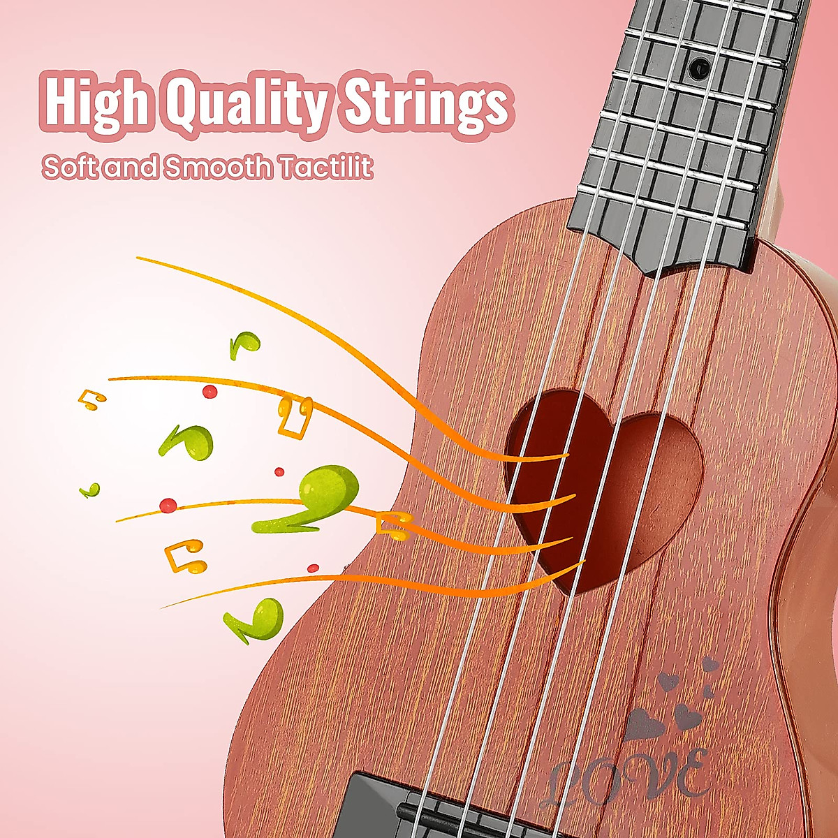 Kids Toy Guitar, Ukulele Beginner Musical Instrument, Easy to Hold 17 inches with 4 Adjustable Strings Mini Guitar for Skill Improving Early Educational Pre School Children Toddler