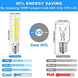 TAIYALOO E17 LED Bulb Dimmable, 10W Microwave Oven Bulb, Warm White 3000K, 100W Halogen Bulb Replacement for Stove Top, Range Hood, E17 Intermediate Base Appliance Light Bulb (2 Pack)