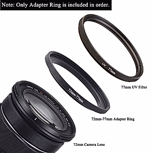 72mm-77mm Step Up Ring(72mm Lens to 77mm Filter, Hood,Lens Converter and Other Accessories) (2 Packs), Fire Rock 72-77 Aerometal Camera Lens Filter Adapter Ring…