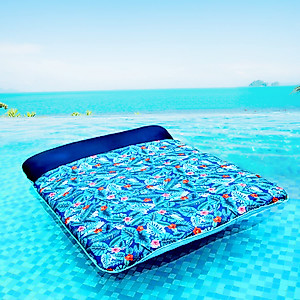 FindUWill Oversized Pool Floats Raft, 1-2 Person, 72'' X 60'' Giant Fabric-Covered Pool Floats Adult Size, Inflatable Floating Mat with Headrest Ultra-Comfort Summer Pool Lounger Floatie