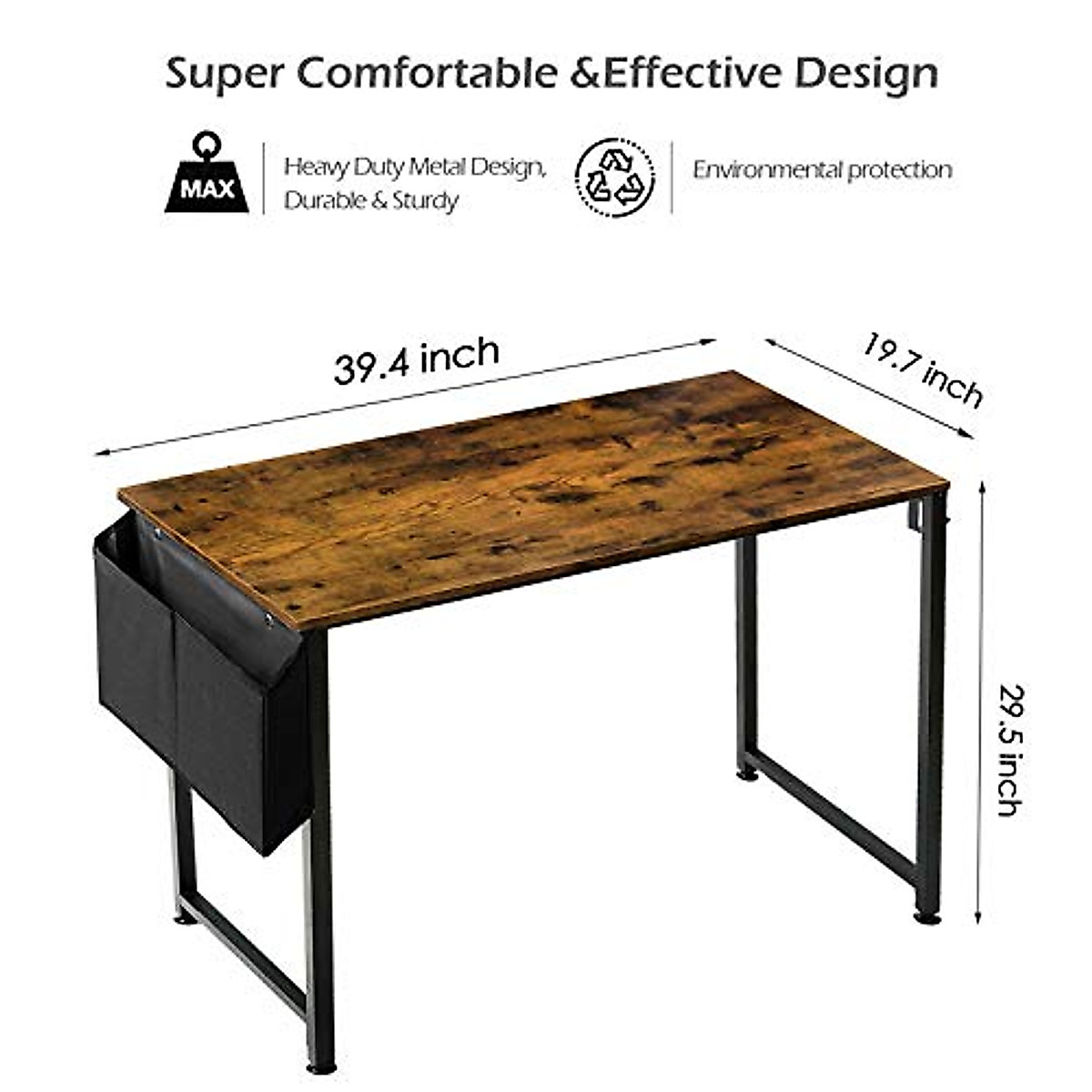 Lufeiya Small Computer Desk Study Table for Small Spaces Home Office 39 40 Inch Rustic Student Writing Desk with Storage Bag,Brown