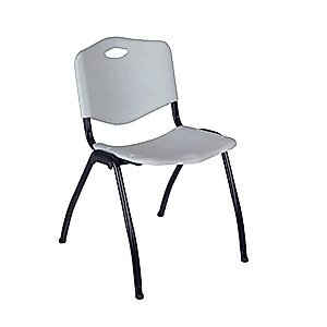 Cain 42" Round Breakroom Table- Grey & 4 'M' Stack Chairs- Grey