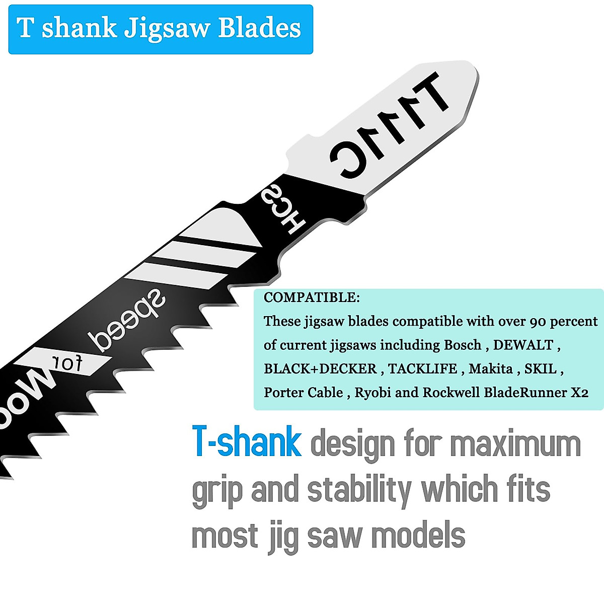 Jigsaw Blades Set 48pcs,Contractor Assorted T Shank Jig Saw Blades,Multi-Purpose HCS/HSS Saw Blades for Cutting Wood,Plastic,Metal