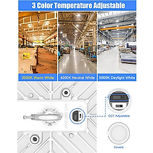 KUKUPPO 10 Pack LED High Bay Light 240W 190W 140W Adjustable, 3000K 4000K 5000K Adjustable UFO Bay Light with 5' Cable and Plug, 0-10V Dimmable AC100-277V UL&DLC Listed, White