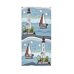 Ocean Lighthouse Sailboat Soft Hand Towels Highly Absorbent Face Towel Washcloths for Kitchen Bathroom Hotel Gym Spa 15 x 30 in