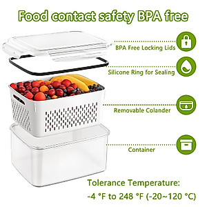 Xiureim 3 Pack Fruit Storage Containers for Fridge with Colanders, 4 in 1 Produce Saver Storage Containers, Airtight Food Storage Containers with Lids for Salad Berry Lettuce Vegetables Meat Keeper